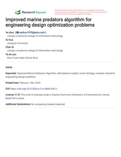 Pdf Improved Marine Predators Algorithm For Engineering Design