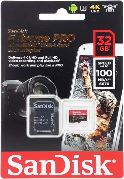 Amazon Com SanDisk Extreme PRO MicroSDHC Memory Card Plus SD Adapter Up To 100 MB S Class 10