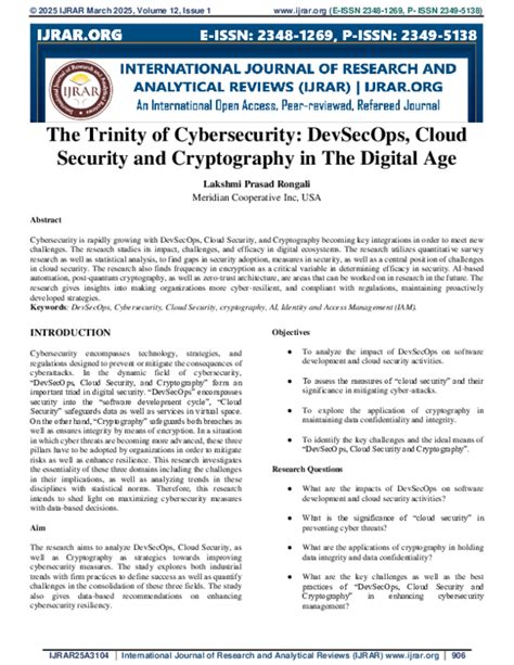 Pdf The Trinity Of Cybersecurity Devsecops Cloud Security And Cryptography In The Digital Age