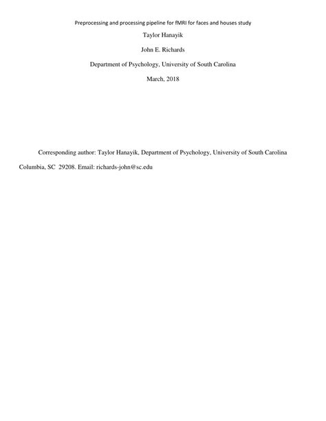 Pdf Preprocessing And Processing Pipeline For Fmri For Faces And
