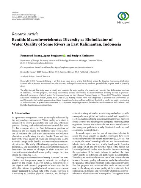 Pdf Benthic Macroinvertebrates Diversity As Bioindicator Of Water Quality Of Some Rivers In