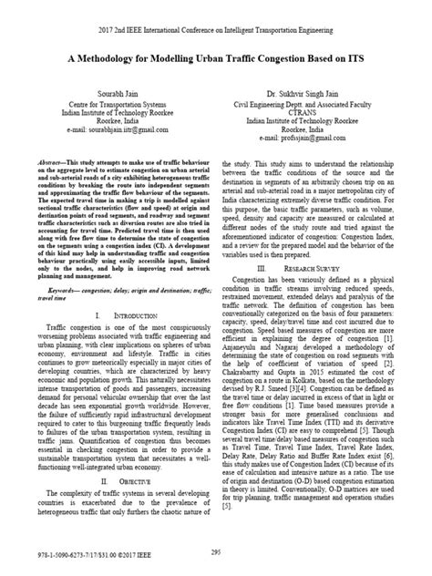 a methodology for modelling urban traffic congestion based on its pdf
