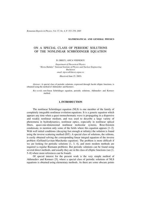 Pdf On A Special Class Of Periodic Solutions Of The Nonlinear