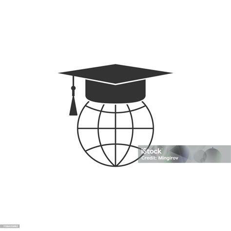 고립 된 글로브 아이콘에 졸업 모자 세계 교육 기호입니다 온라인 학습 또는 E러닝 개념 평면 디자인입니다 벡터 일러스트 교육에 대한 스톡 벡터 아트 및 기타 이미지 Istock