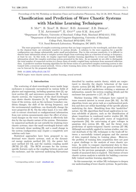 pdf classification and prediction of wave chaotic systems with