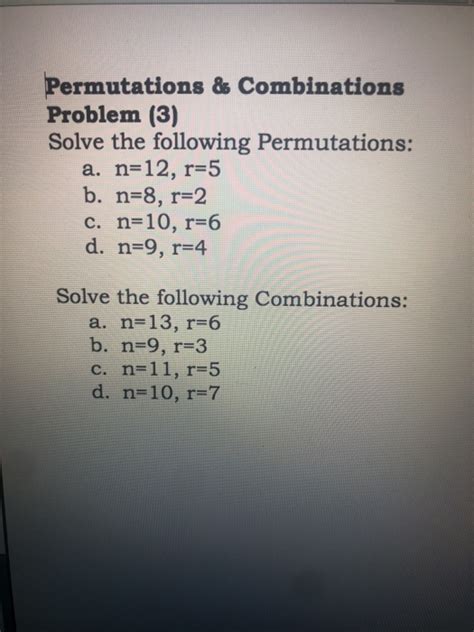 Solved Permutations And Combinations Problem 3 Solve The