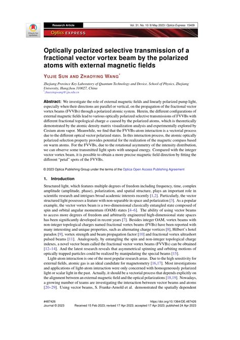 Pdf Optically Polarized Selective Transmission Of A Fractional Vector