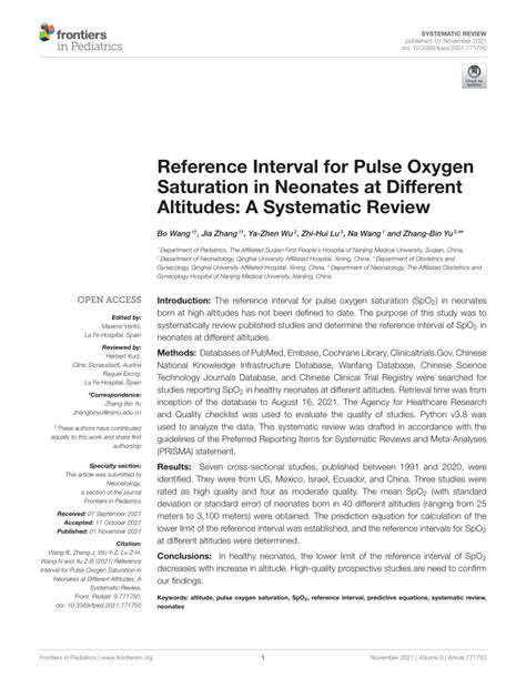 Pdf Reference Interval For Pulse Oxygen Saturation In Neonates At Different Altitudes A