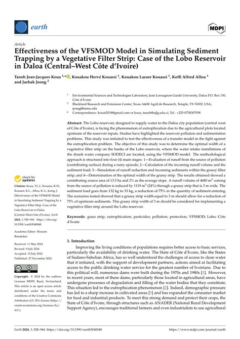 Pdf Effectiveness Of The Vfsmod Model In Simulating Sediment Trapping By A Vegetative Filter