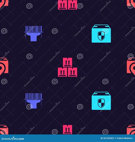 Set Delivery Box Security Shield Scanner Scanning Bar Code Cardboard With Traffic And Location
