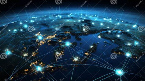 Global Satellite Communication Showing Big Data Being Transmitted Across The World While Using