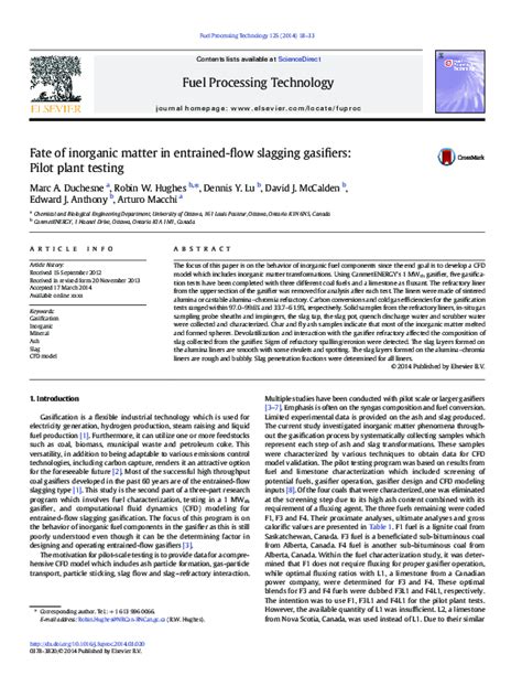 Pdf Fate Of Inorganic Matter In Entrained Flow Slagging Gasifiers Fuel Characterization