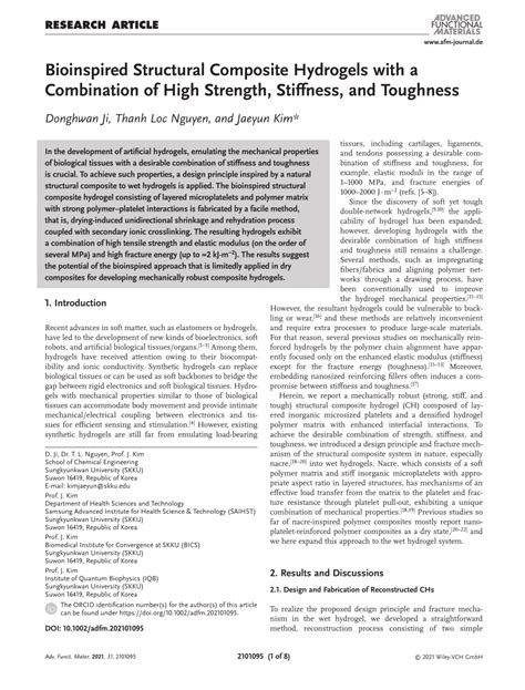 Bioinspired Structural Composite Hydrogels With A Combination Of High