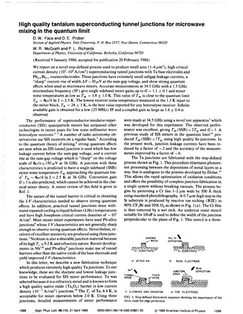 Pdf High Quality Tantalum Superconducting Tunnel Junctions For Microwave Mixing In The Quantum