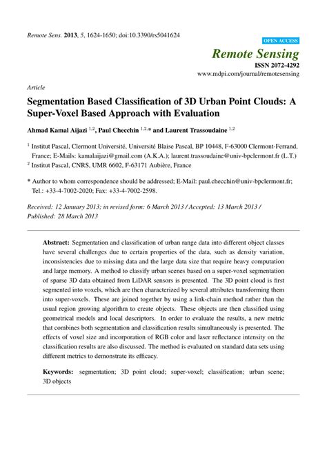 Pdf Segmentation Based Classification Of 3d Urban Point Clouds A