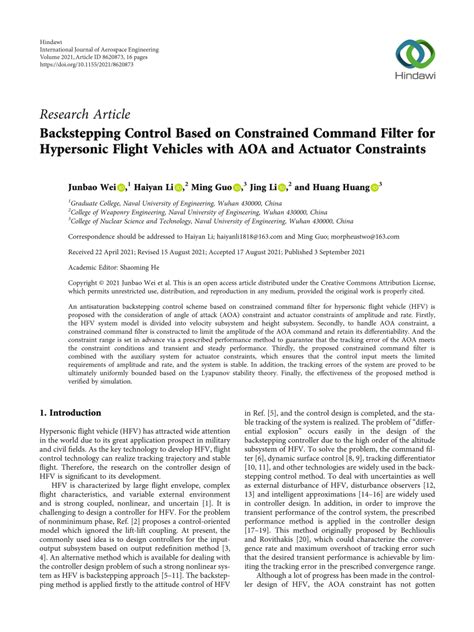 Pdf Backstepping Control Based On Constrained Command Filter For