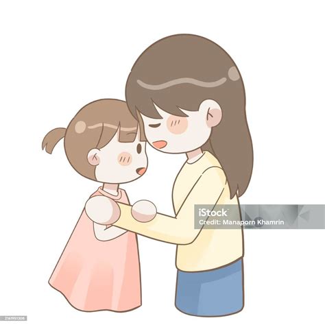 A Mother And Daughter Hugging Each Other Cartoon Clip Art Stock