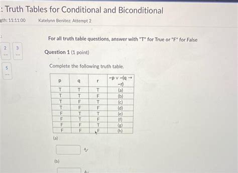 Solved For All Truth Table Questions Answer With T For Chegg Com