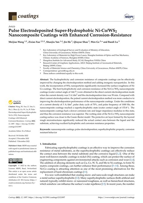 Pdf Pulse Electrodeposited Super Hydrophobic Ni Cows2 Nanocomposite