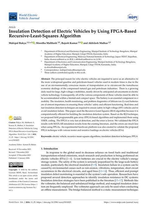Pdf Insulation Detection Of Electric Vehicles By Using Fpga Based Recursive Least Squares