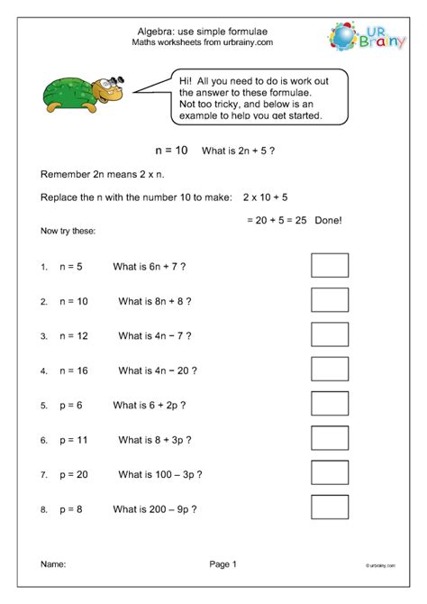 Use Simple Formulae Algebra For Year 6 Age 10 11 By Worksheets Library