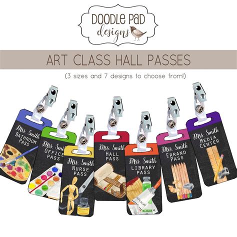 Personalized Art Class Hall Passes Classroom Management Decor Teacher
