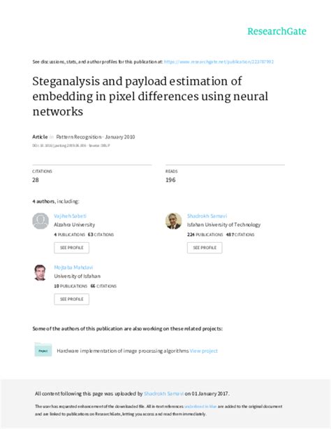 Pdf Steganalysis And Payload Estimation Of Embedding In Pixel Differences Using Neural Networks