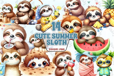 Cute Summer Sloth Png Graphic By Big Daddy · Creative Fabrica