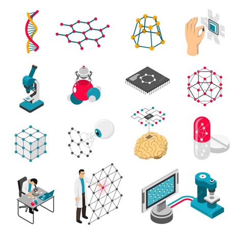 Free Vector Nano Technology Isometric Icons Set
