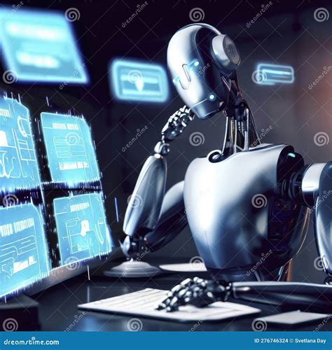 Ai Robot Learning And Answering Questions On A Computer Laptop Stock Illustration