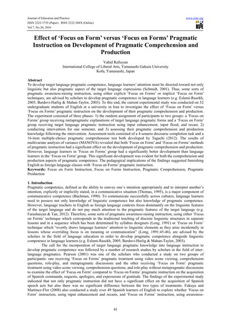 Pdf Effect Of Focus On Form Versus Focus On Forms Pragmatic