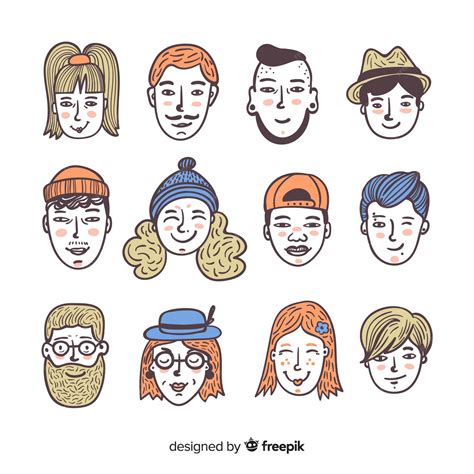 손으로 그린 사람들 아바타 모음 무료 벡터