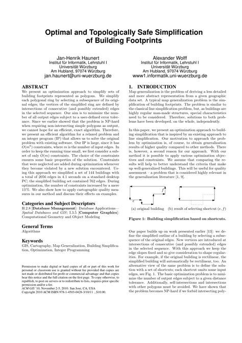 Pdf Optimal And Topologically Safe Simplification Of Building Footprints