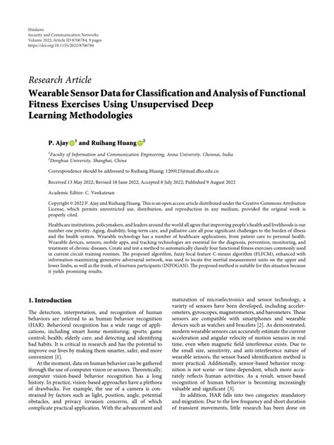 PDF Wearable Sensor Data For Classification And Analysis Of Functional Fitness Exercises Using