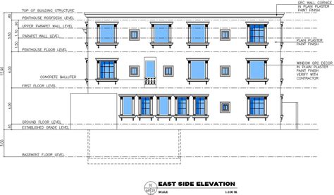 East Side Elevation Of Pent House Autocad Drawing Cadbull