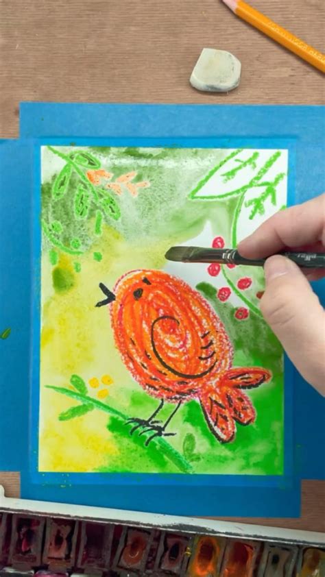 Тропический воробей мелками и акварелью в 2024 г Дошкольные художественные проекты