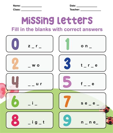 missing letter worksheet complete the letters for number in english
