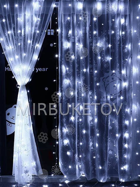 Гирлянда штора LED холодный белый, 3x3 м | Купить Гирлянды шторы