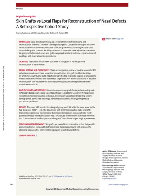 Sapthavee Et Al 2015 Skin Grafts Vs Local Flaps For Reconstruction Of Nasal Defects Pdf