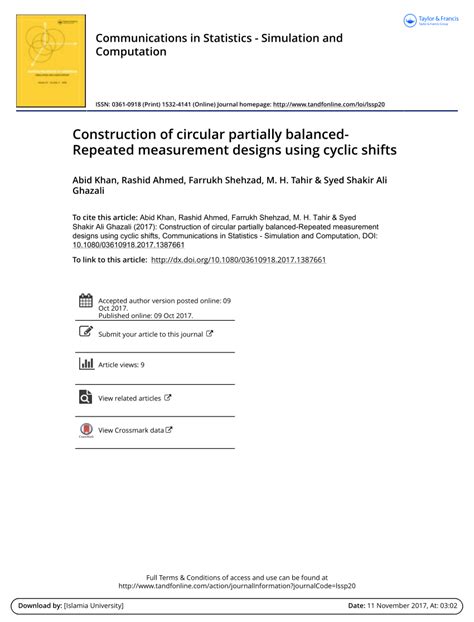 Pdf Construction Of Circular Partially Balanced Repeated Measurement Designs Using Cyclic Shifts