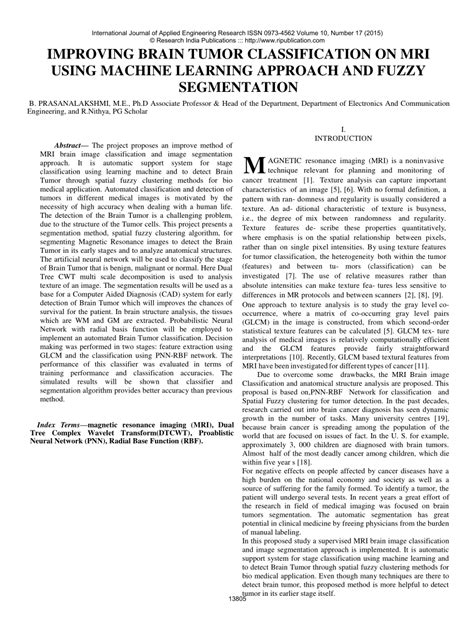 Pdf Improving Brain Tumor Classification On Mri Using Machine Learning Approach And Fuzzy