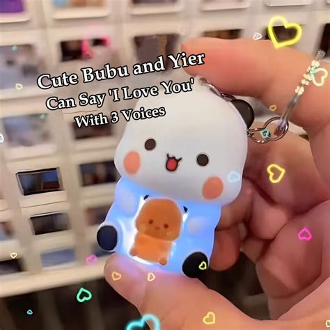 Yier Bubu I Love You ส่องสว่างและเสียงน่ารัก Bubu Dudu พวงกุญแจคู่แฟน