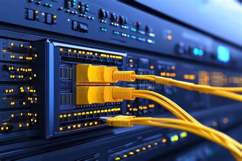 high speed ethernet cables connected to internet switch in modern data