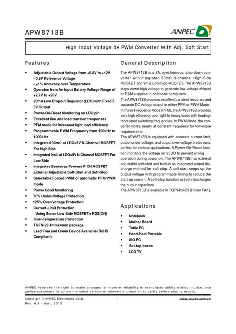 APW8713B 8A PWM Converter ANPEC