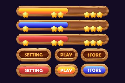 Game Buttons Of Wooden And Gold Texture Cartoon Menu Interface Elements 16666361 Vector Art At