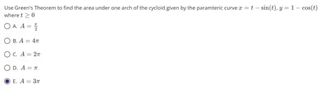 solved use green s theorem to find the area under one arch