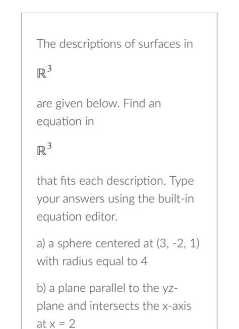 Solved The Descriptions Of Surfaces In R Are Given Below Chegg