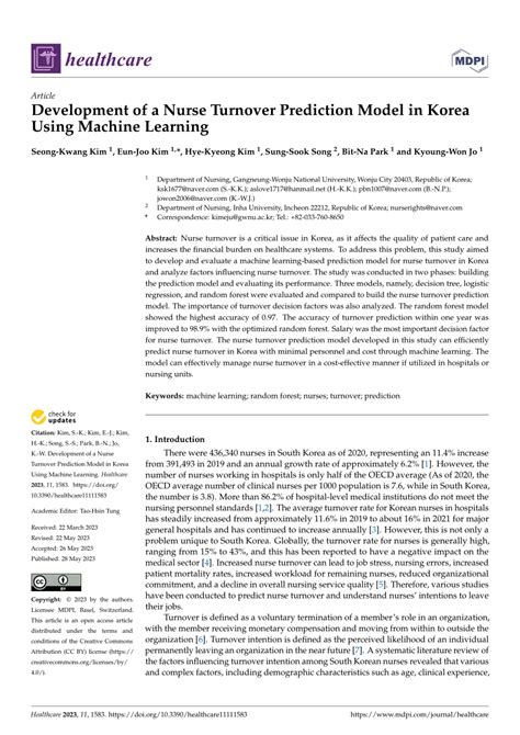 Pdf Development Of A Nurse Turnover Prediction Model In Korea Using
