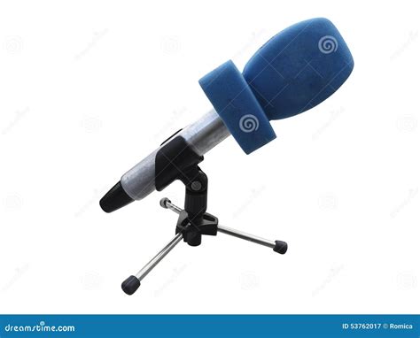 Microphone With Blue Wind Protection On White Stock Image Image Of