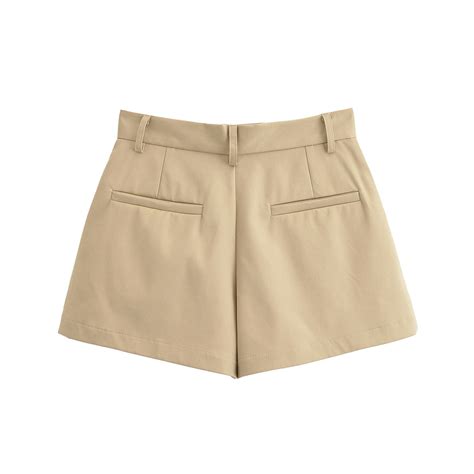 Topenomi Vintage Khaki Button Shorts Women High Waist Street Inspire
